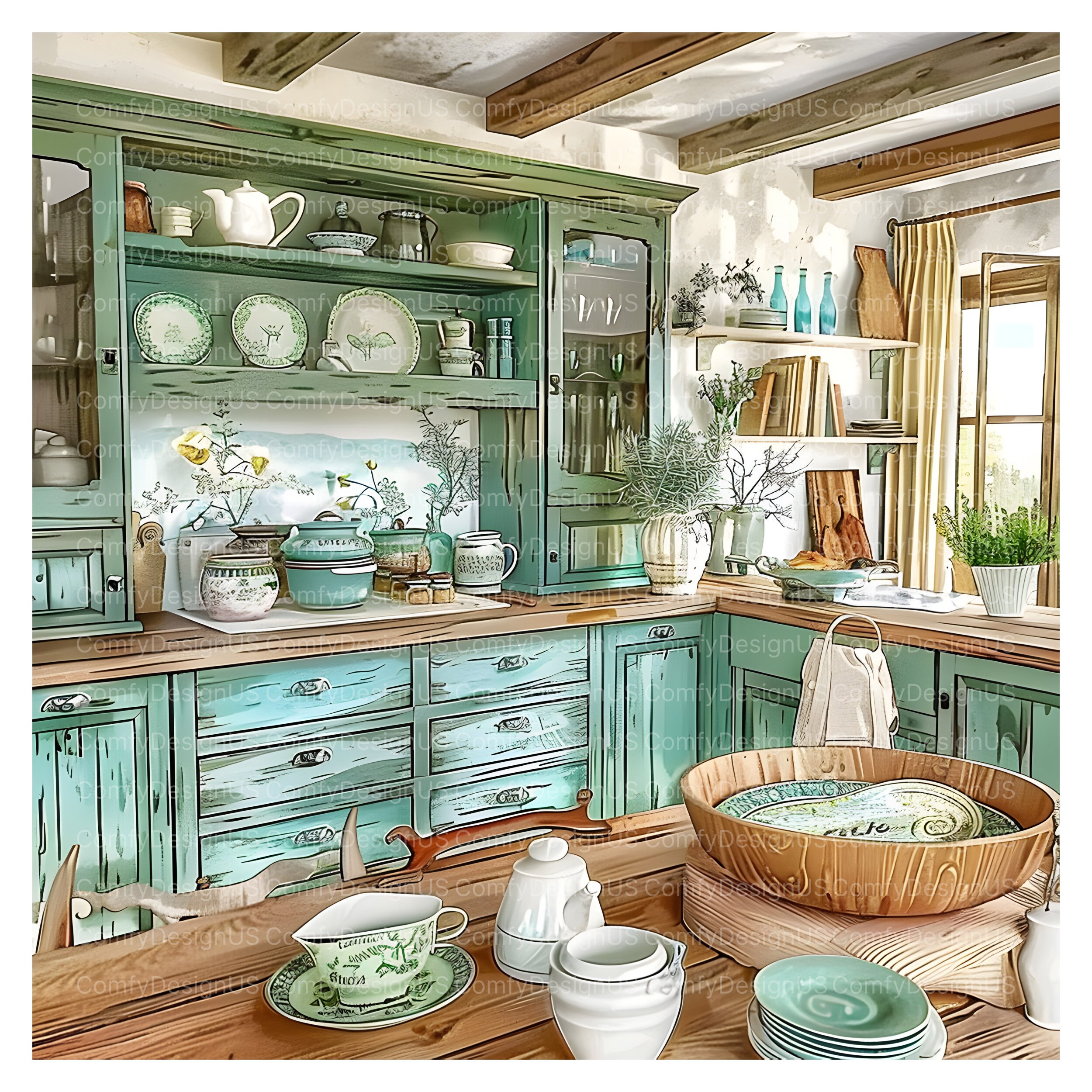 Rustic Nature Wood Style Kitchen Clipart Bundle, Countryside Kitchen ...