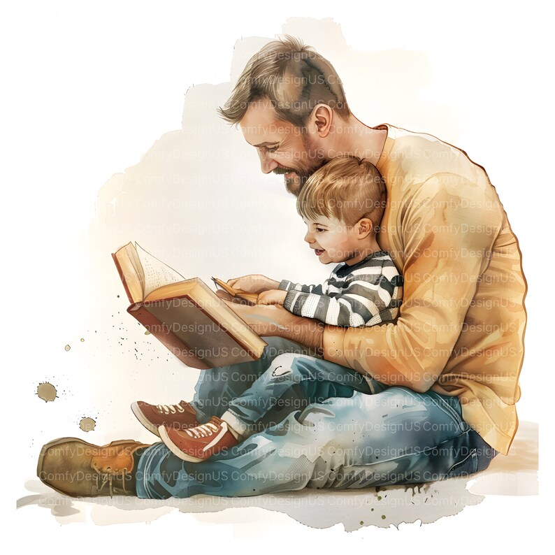 15 Fathers Watercolor Clipart, Fatherly Images, Heartwarming Father's ...