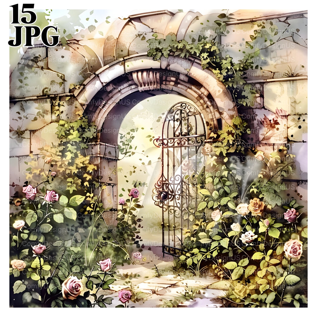 15 Secret Garden Clipart, Vintage Garden, Flowers, Printable Watercolor ...