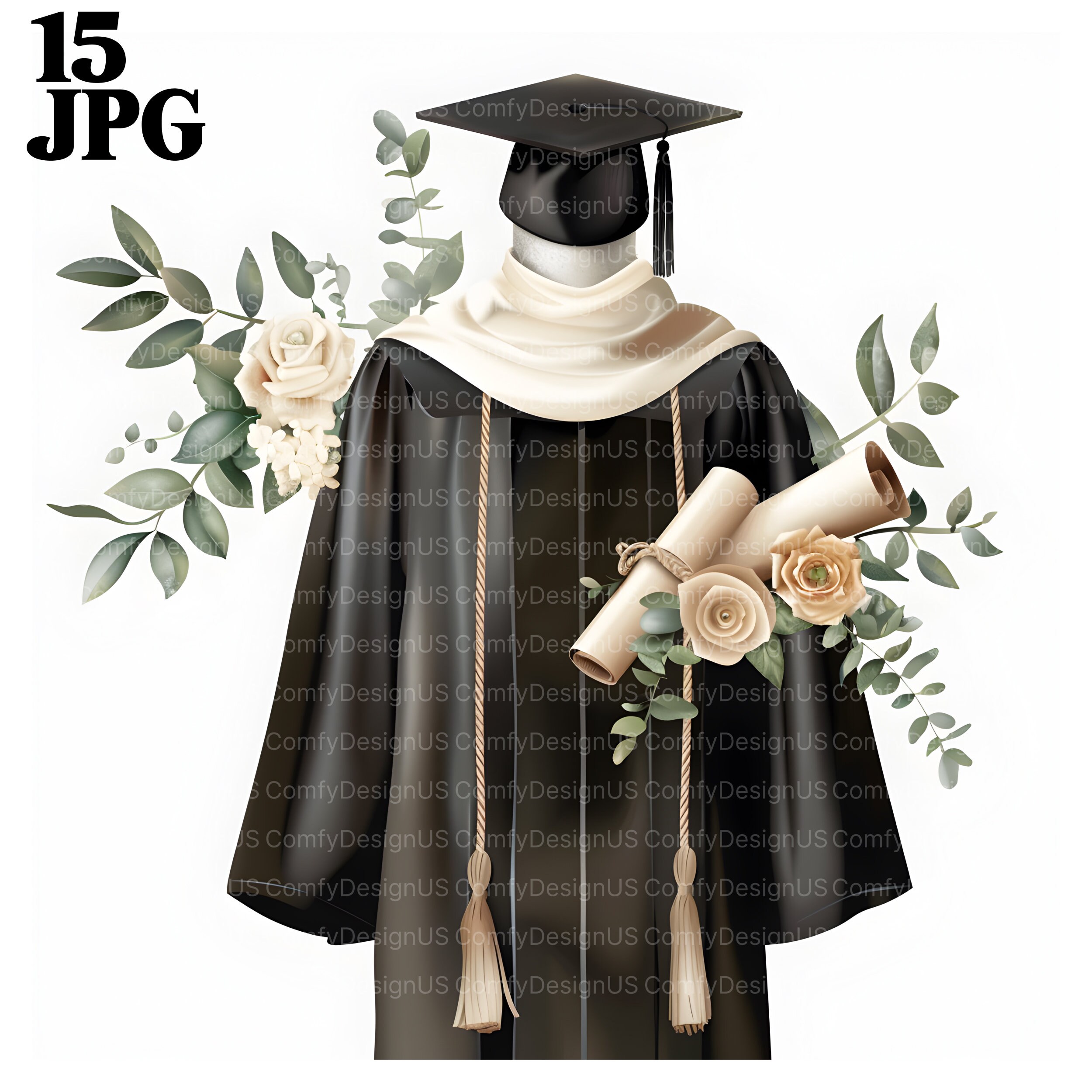 15 Cap and Gown, Student Graduation, Grad, Printable Watercolor Clipart ...