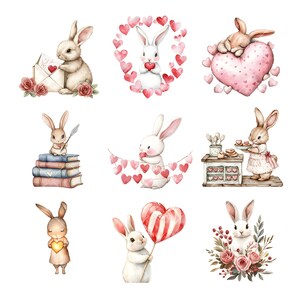 Valentines Bunny Clipart Bundle, Valentines Clipart, Valentines PNG ...
