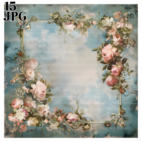 15 Abstract Flowers Clipart, Pink Flower, Gold Flower, Printable ...