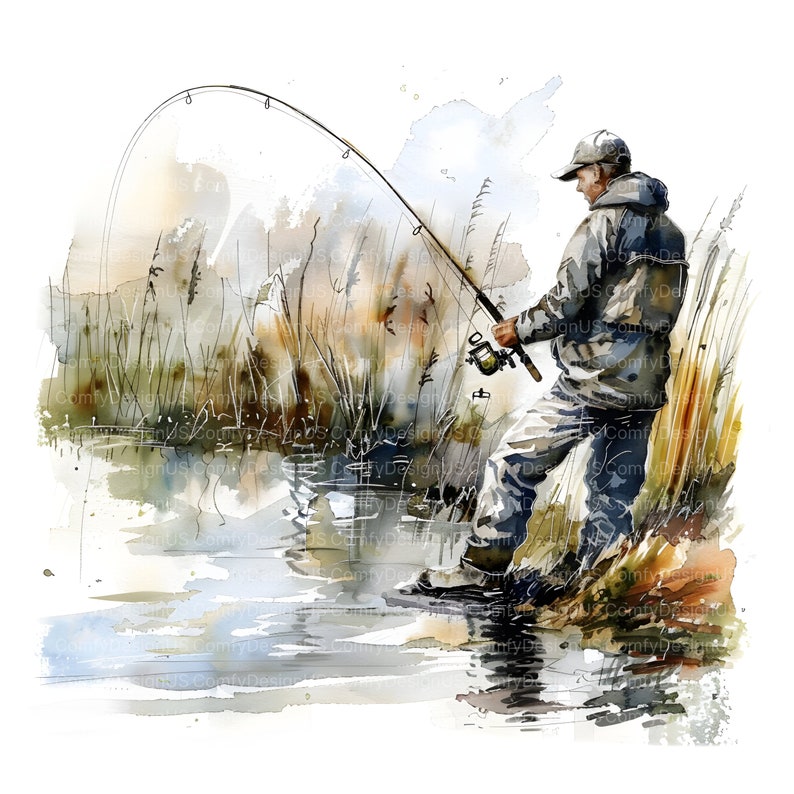 15 Man Fishing Clipart, Fishing Rod Clipart, Fisherman, Lake Fishing ...