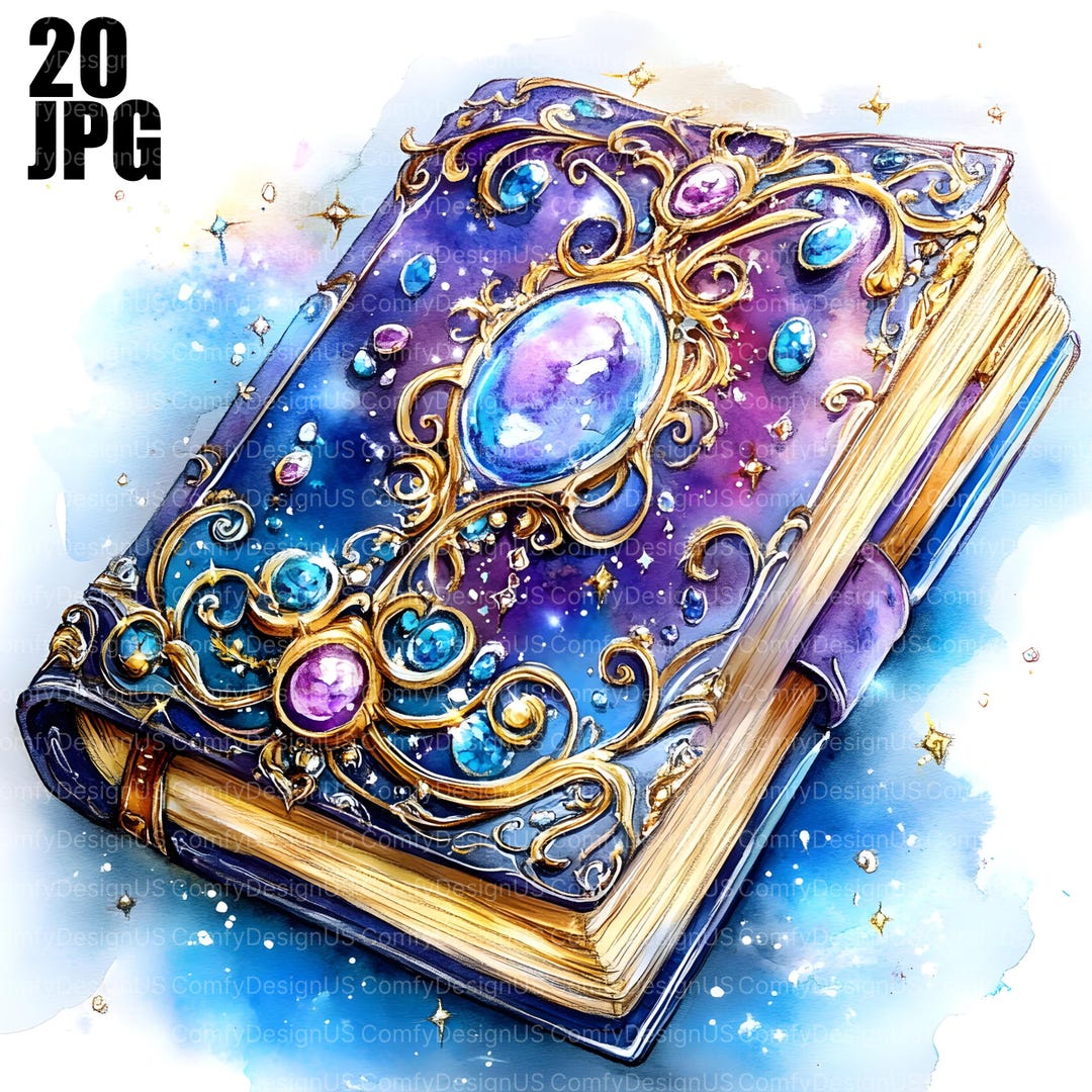 11 Jewelled Book Clipart, Magic Book Clipart, Fairy Book, Watercolor ...