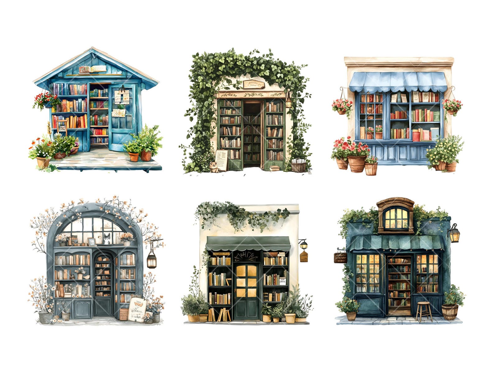 Whimsical Book Store Clip Art, Book Store PNG, Book Store Clipart, 24 ...