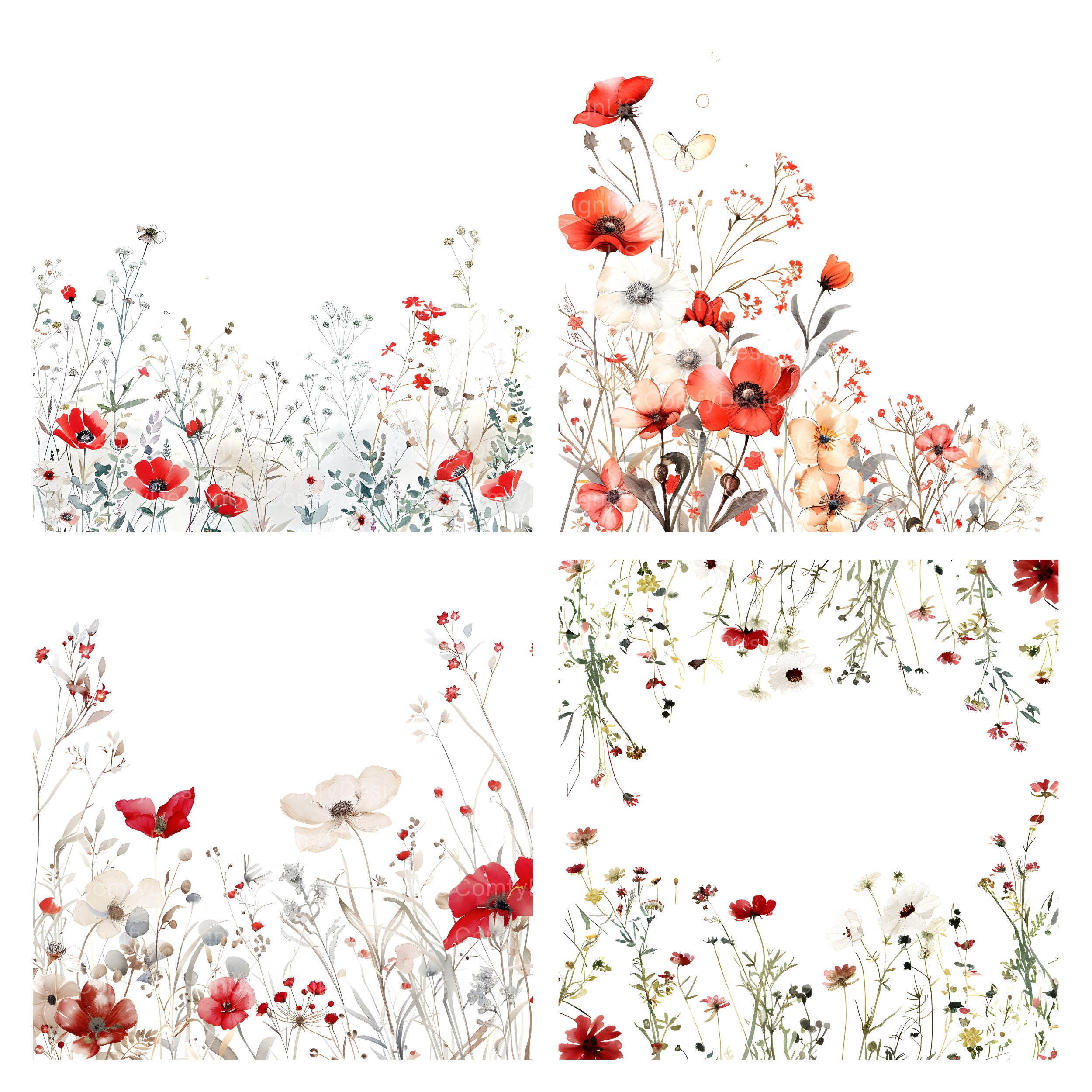 15 Floral Border, Wildflower Border, Red Wildflowers, Abstract ...