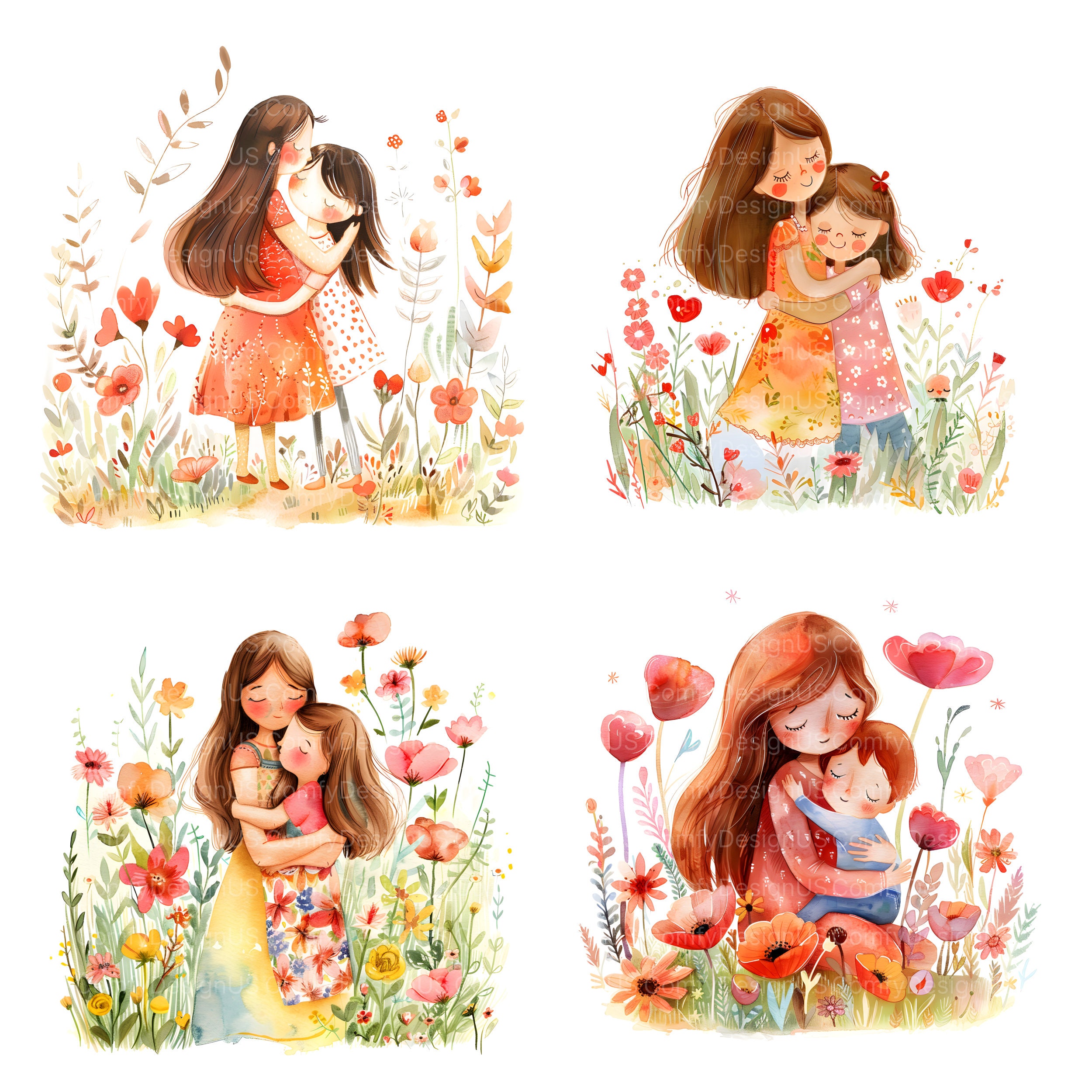 12 Mother and Daughter Clipart, Mother's Day Card, Mother Day ...