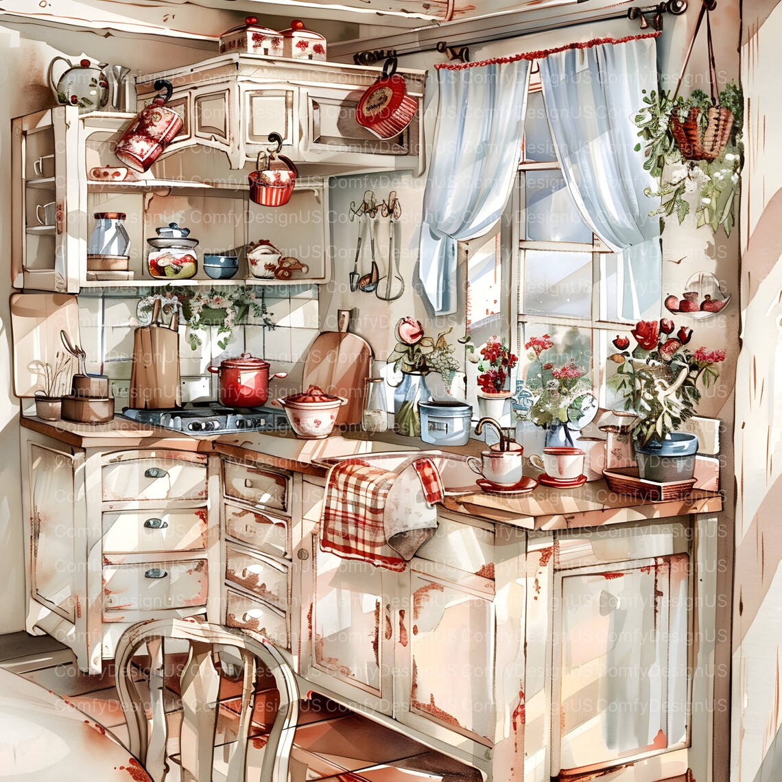 15 Rustic Kitchen Clipart, Red Kitchen, Green Kitchen, Shabby Chic ...