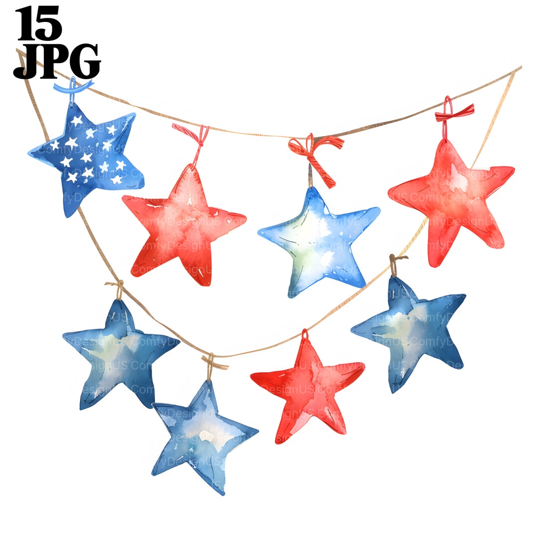15 Stars Clipart, Red White and Blue Stars, USA Flag, American Flag ...