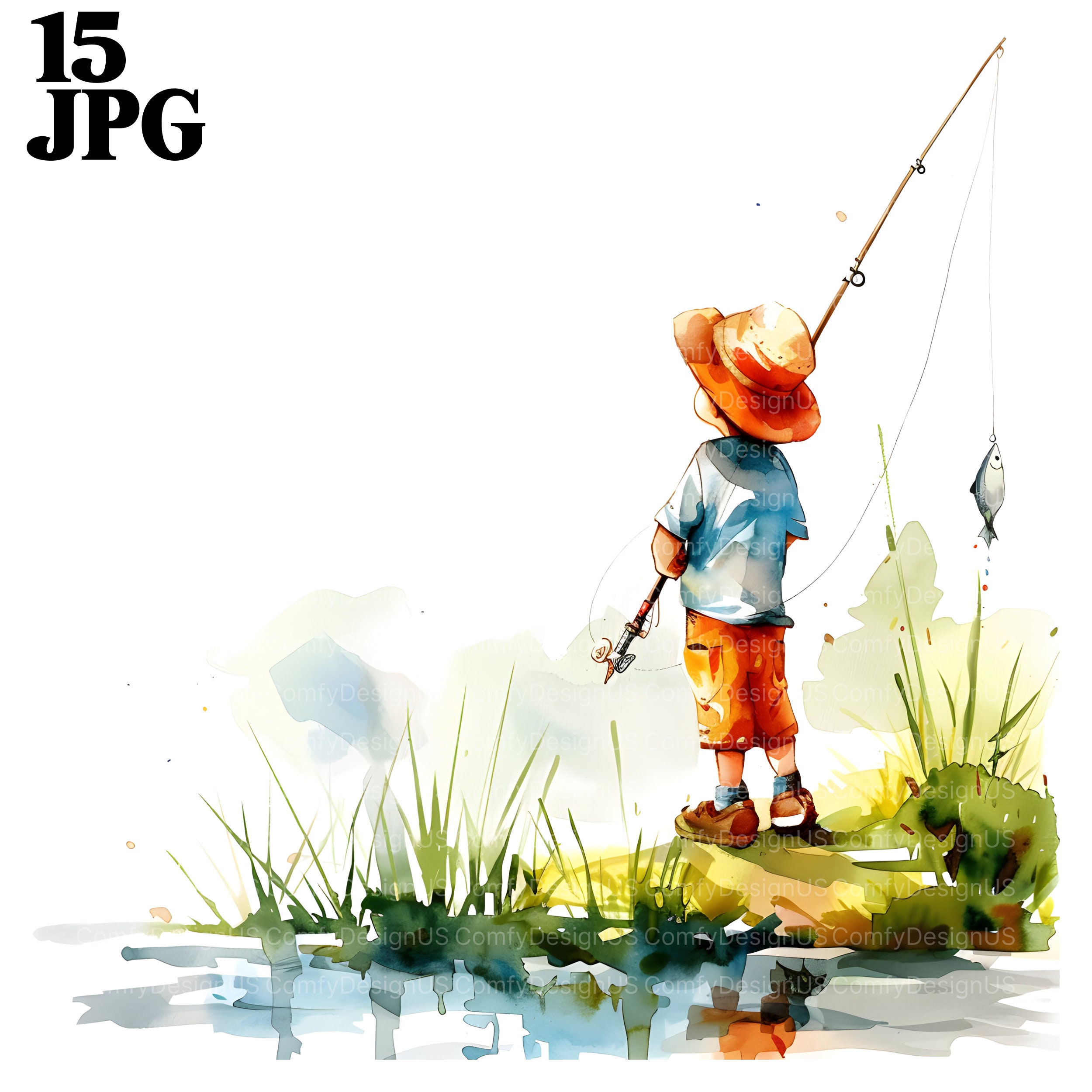 15 Kid Fishing Clipart, Fisherman Clipart, Fish Clipart, Printable ...