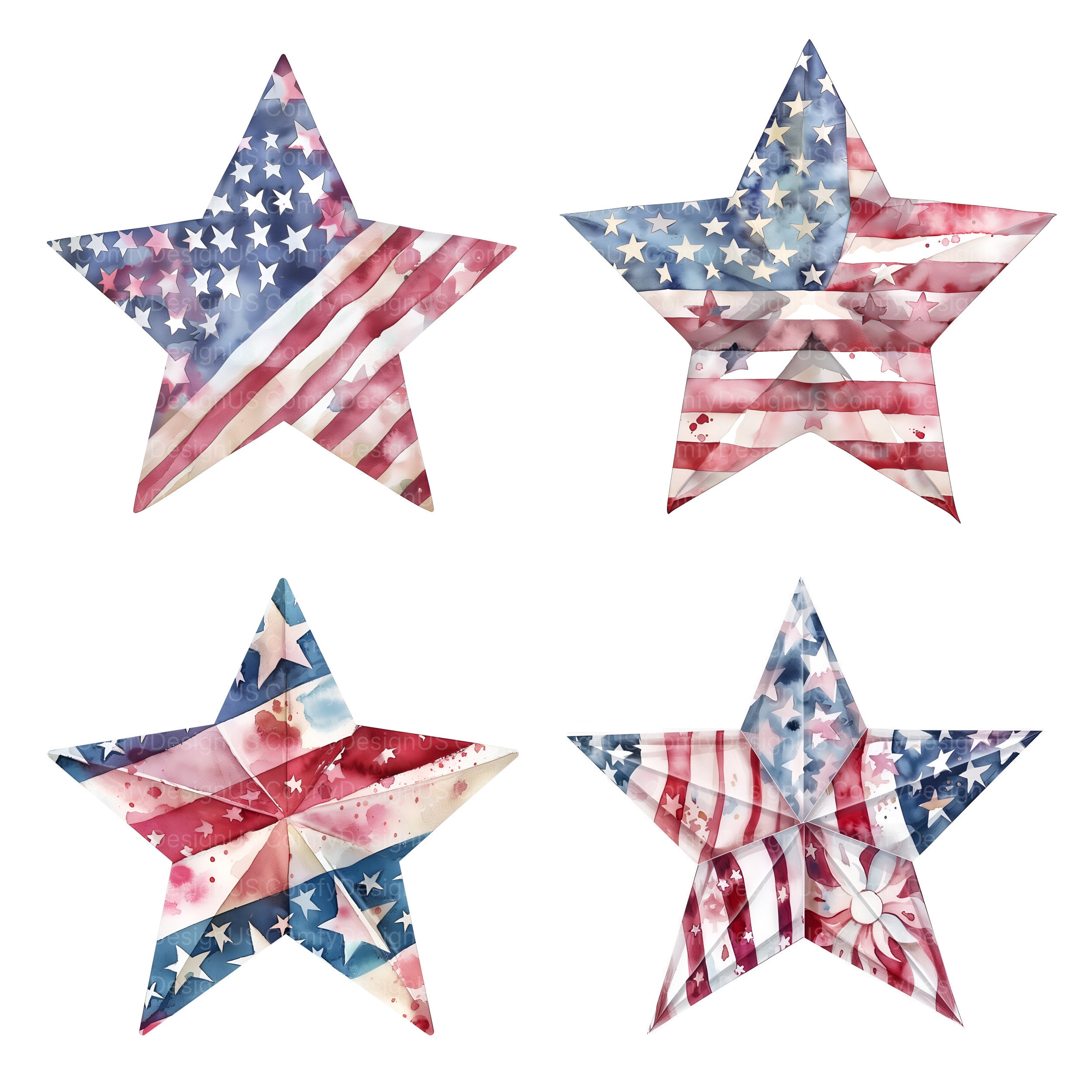 15 USA Flag Clipart, Watercolor USA Flag, 4th of July Clipart, Star ...