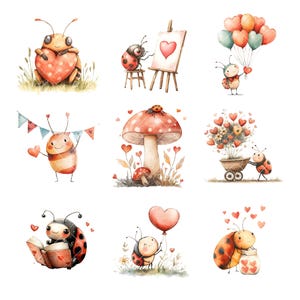 Cute Love Bug PNG Clipart Bundle, Ladybug Clipart, Heart Clipart ...