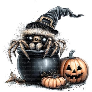 16 Cute Halloween Spider Clipart, Adorable Spider in Witch Hat ...