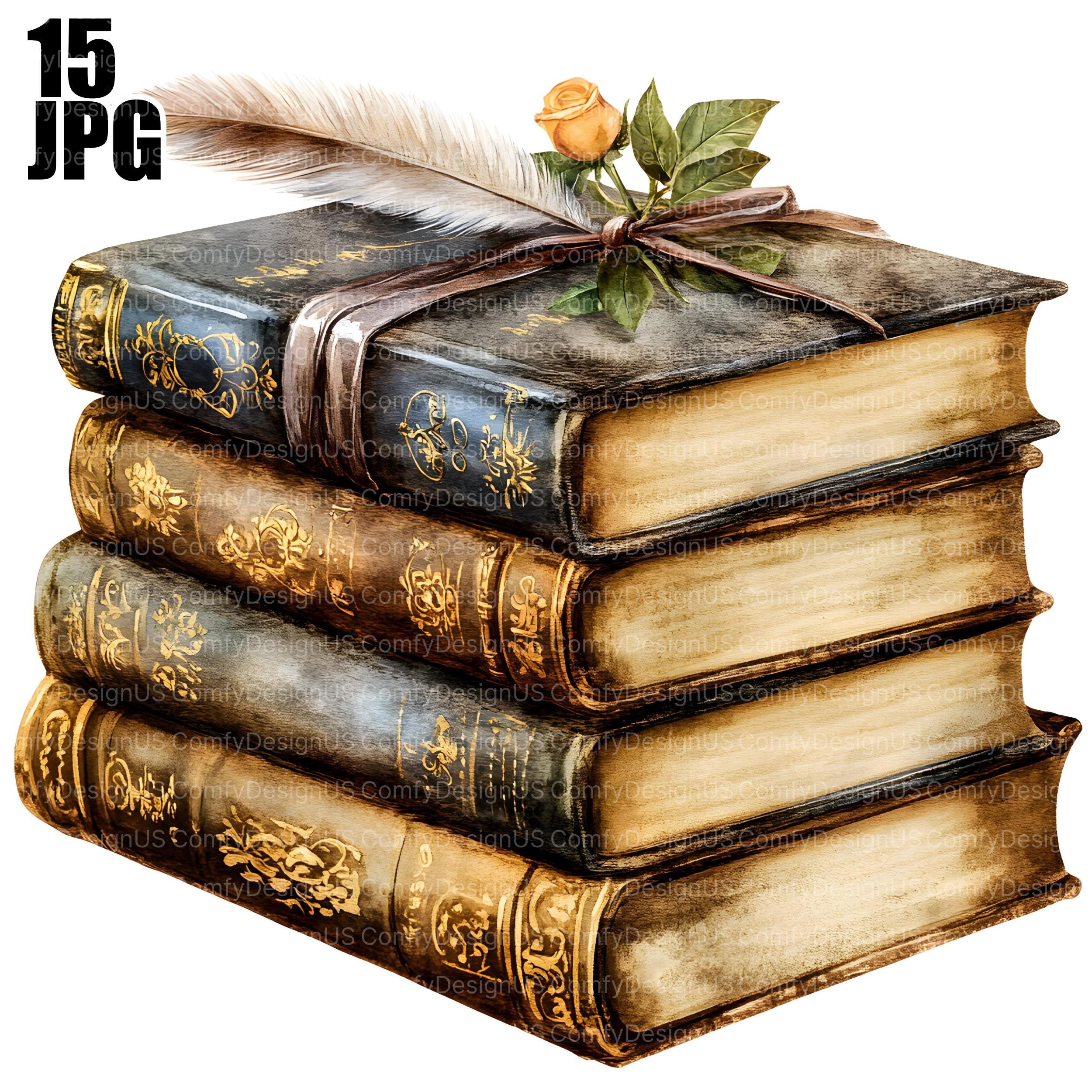 15 Vintage Books Clipart, Book Stack, Retro Books Clipart, Book Lover ...