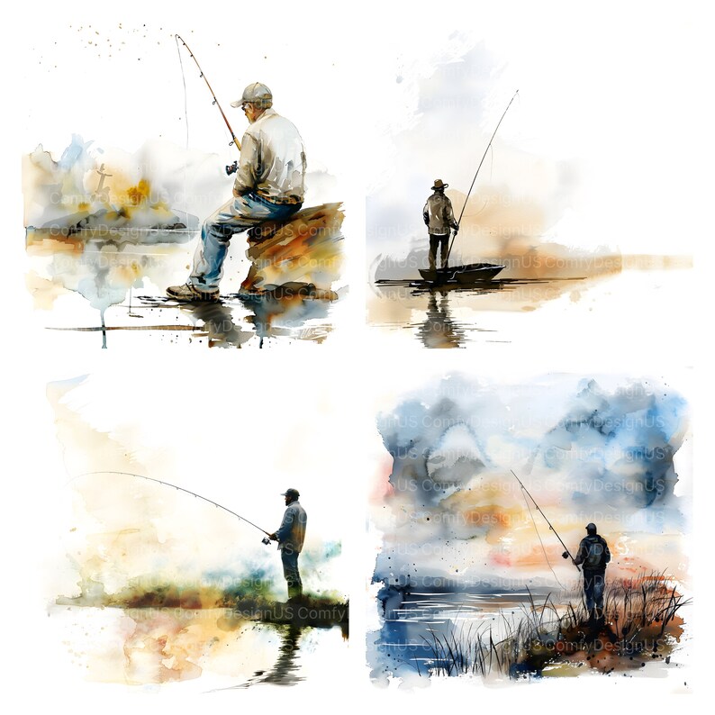 15 Man Fishing Clipart, Lake Fishing Landscape, Fisherman Clipart, Fly ...