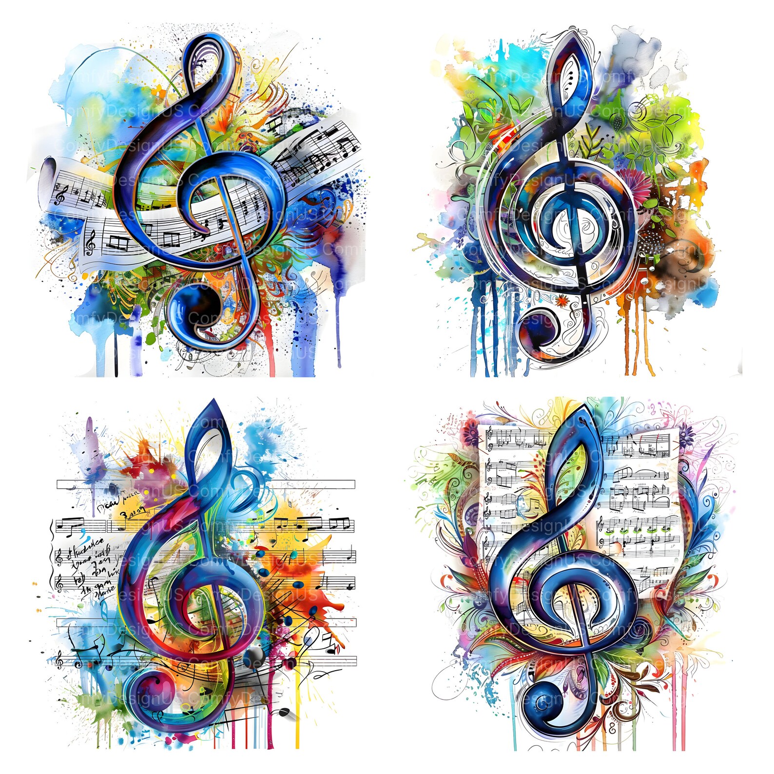 15 Music Notes Clipart, Music Wall Art, Music Notation Clipart ...