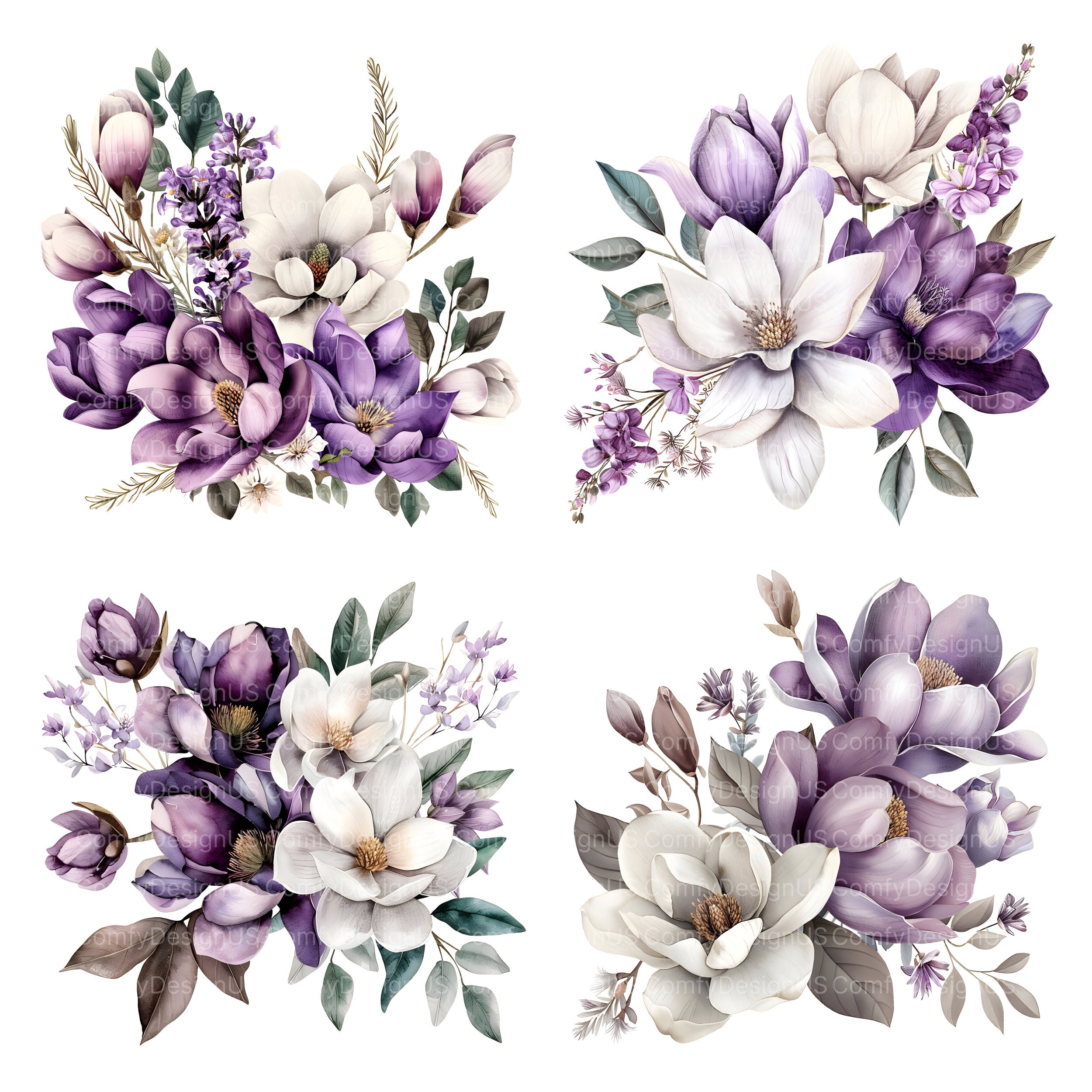 15 Purple Flowers Bouquet Clipart, Violet Flowers, Purple Bouquet ...