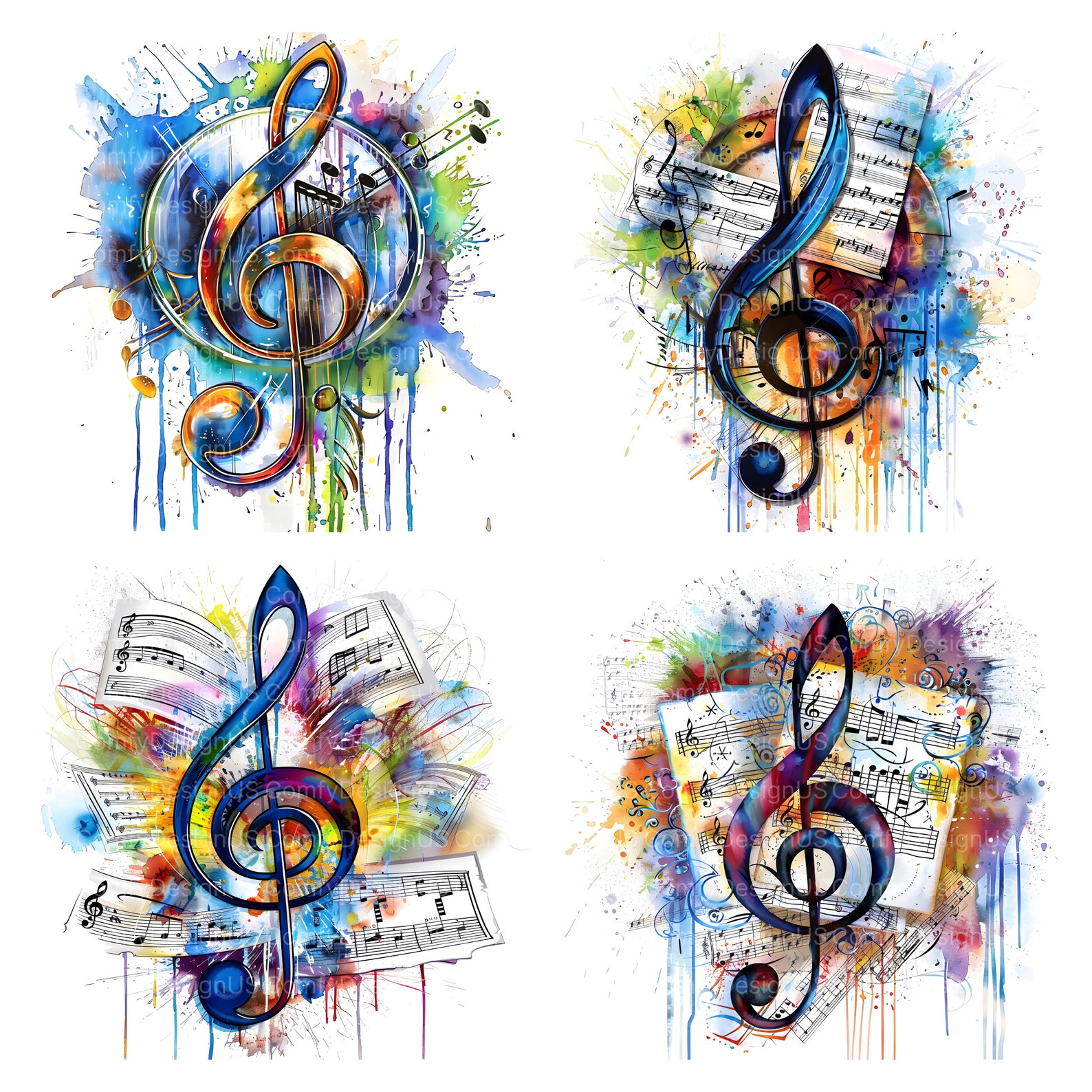 15 Music Notes Clipart, Music Wall Art, Music Notation Clipart ...
