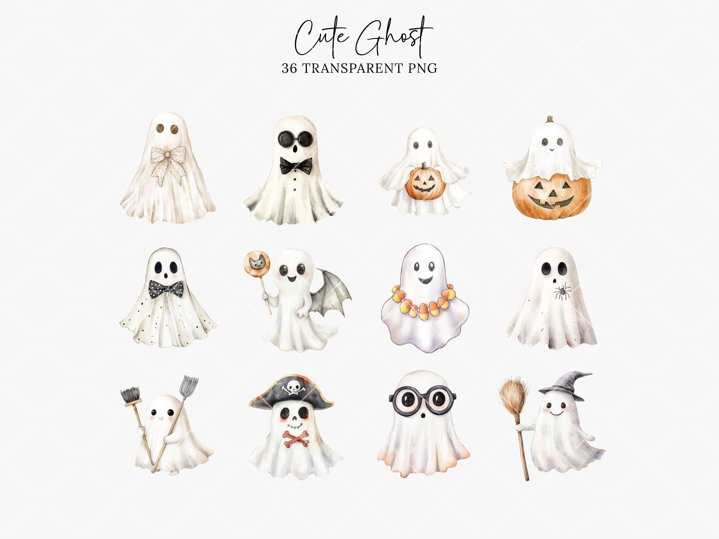 Cute Ghost Watercolor Clipart, Cute Halloween, Kids Halloween, Cartoon ...