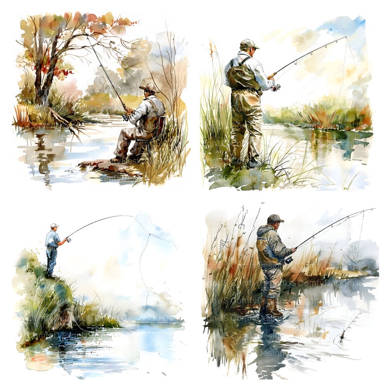 15 Man Fishing Clipart, Fishing Rod Clipart, Fisherman, Lake Fishing ...