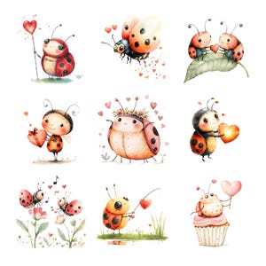 Cute Love Bug PNG Clipart Bundle, Ladybug Clipart, Heart Clipart ...