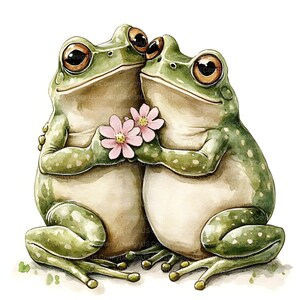 14 Frogs Friends Clipart, Frogs Hugging Clipart, Toad Clipart, Green ...