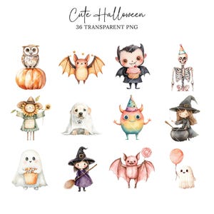 Watercolor Cute Halloween Clipart Bundle, Pastel Spooky Clip Art ...