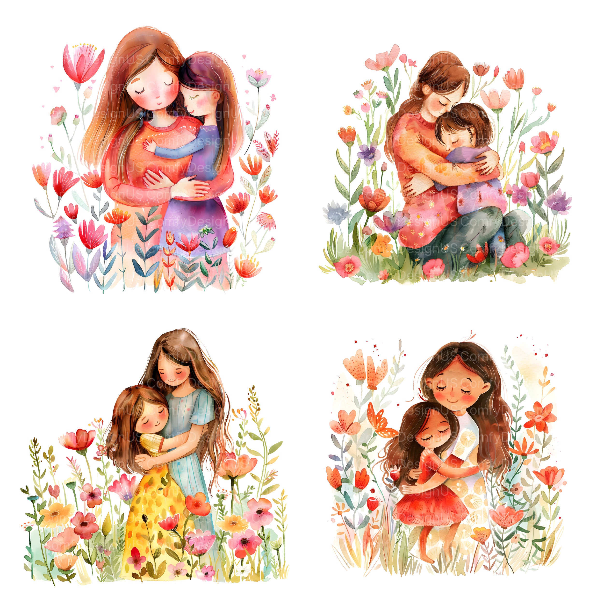 12 Mother and Daughter Clipart, Mother's Day Card, Mother Day ...