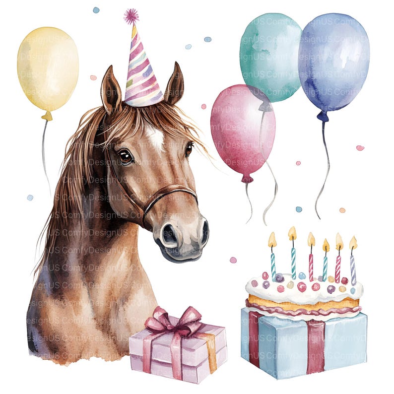 20 Horse Birthday Clipart, Birthday Horse Clipart Bundle, High Quality ...