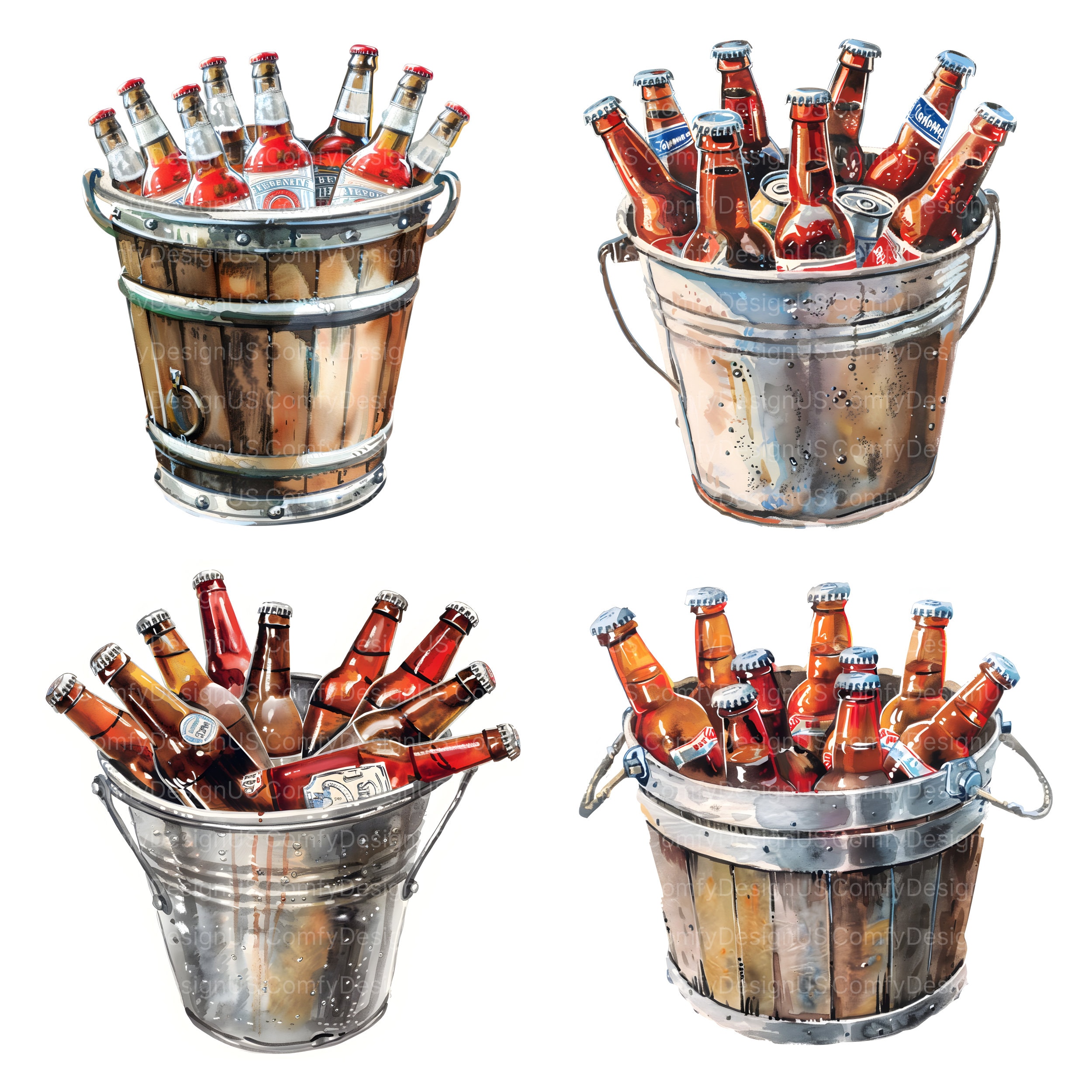 15 Beer Clipart, Beer Bucket, Bar Friends, Printable Watercolor Clipart ...