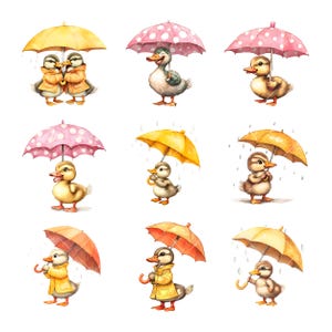 Rainy Day Duck Clipart, Watercolor Duckling PNG Bundle, Cute Duck in ...