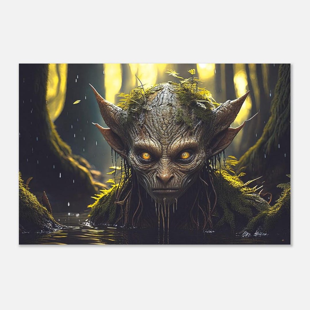 Dark Tree Elf in Enchanted Forest Lagoon Aluminium Print 30x20 Cm ...