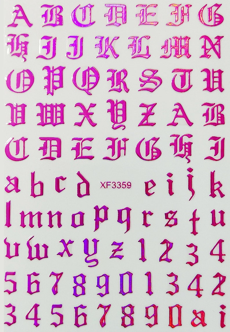 Colorful Letters Numbers Nail Art Stickers Decals Blue Yellow Green ...