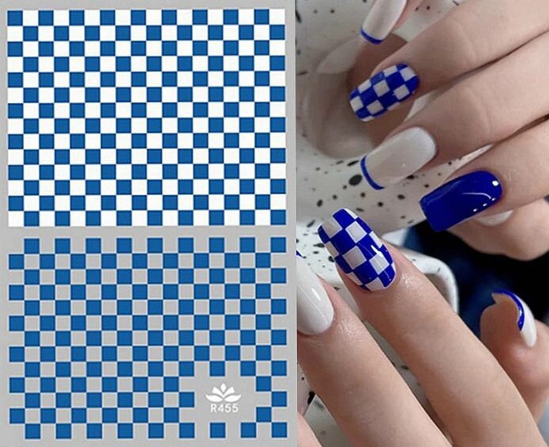Checkboard Blue Checker Plaid Nail Art Stickers Checkered Board Grid ...