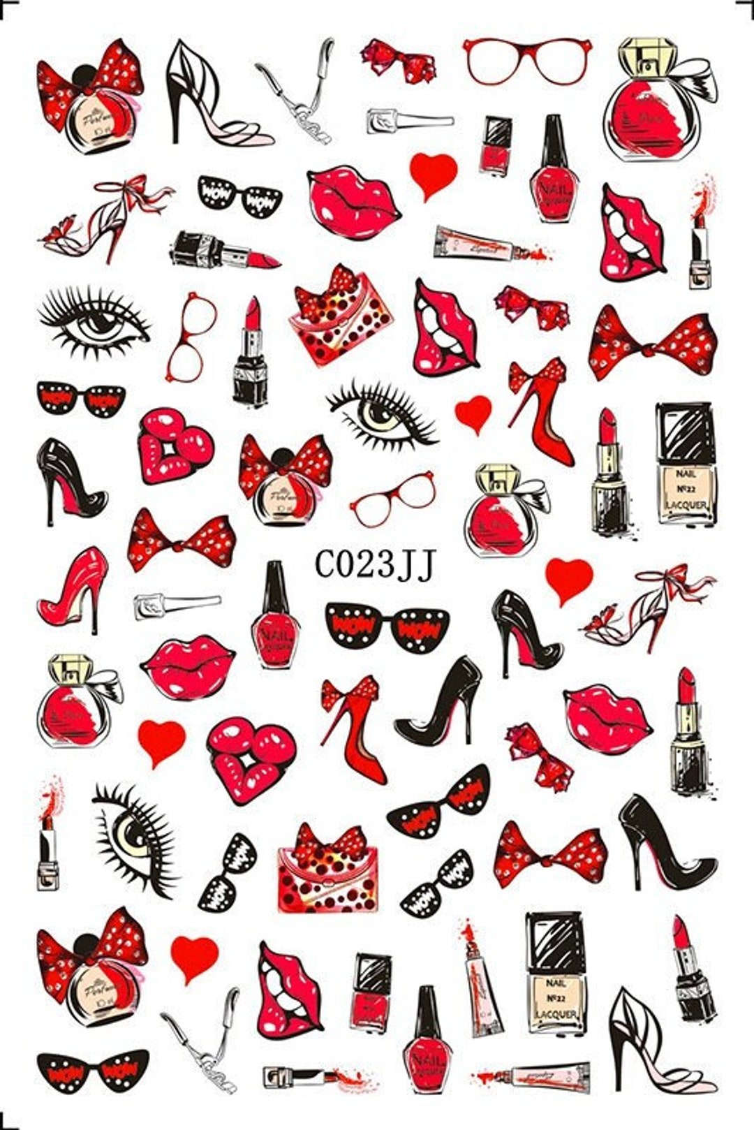 Valentine Lips Makeup Hearts Valentine Nail Stickers Red Heart Beauty ...