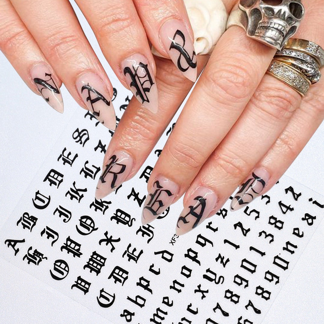 Letters Numbers Nail Art Stickers Decals Letter Number Black White Gold ...