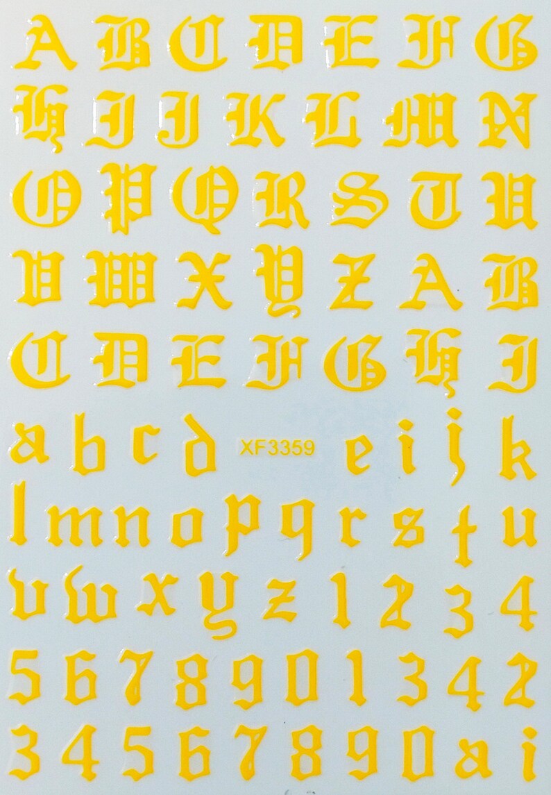 Colorful Letters Numbers Nail Art Stickers Decals Blue Yellow Green ...