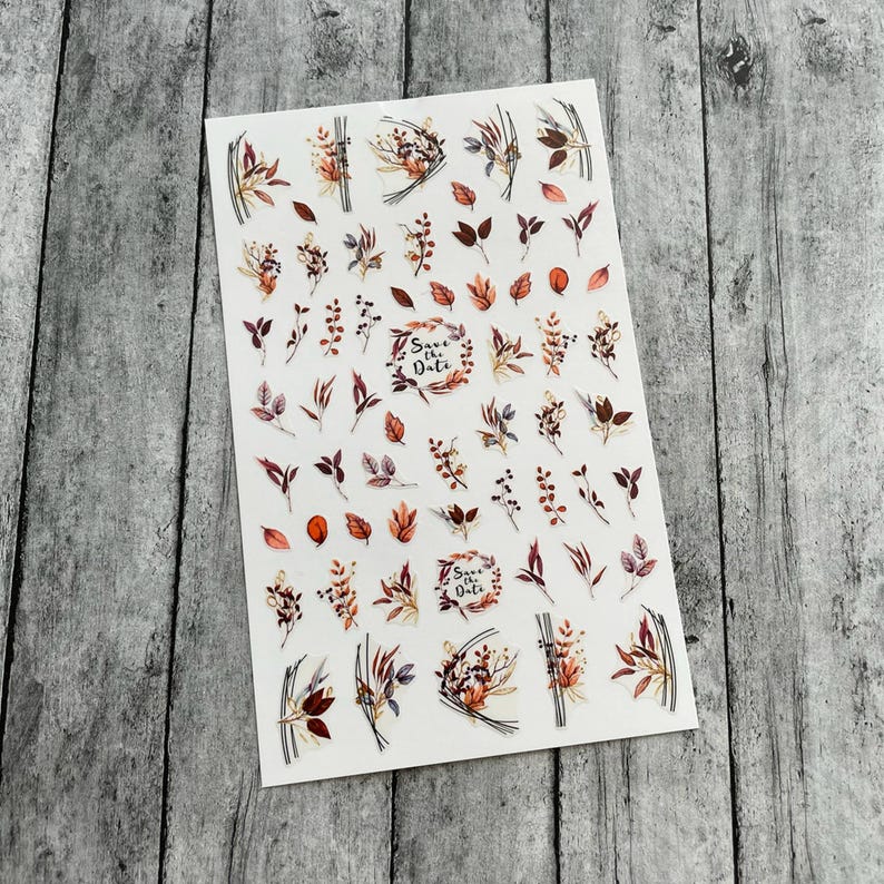 Fall Autumn Leaf Nail Art Stickers Decals Ginkgo Yellow Leaf Red Fall ...