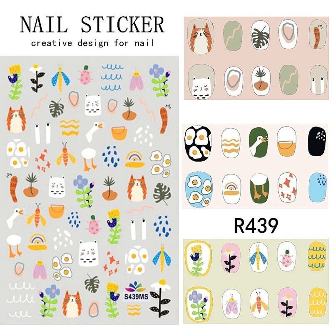 Farm Cat Goose Eggs Garden Nail Art Stickers Pastel Pink Fruit Rainbow ...