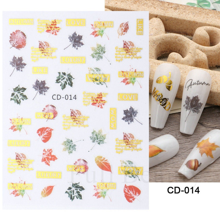 Red Leaf Yellow Leaves Gold Foil Nail Stickers Dry Fall Leaves Ginkgo ...