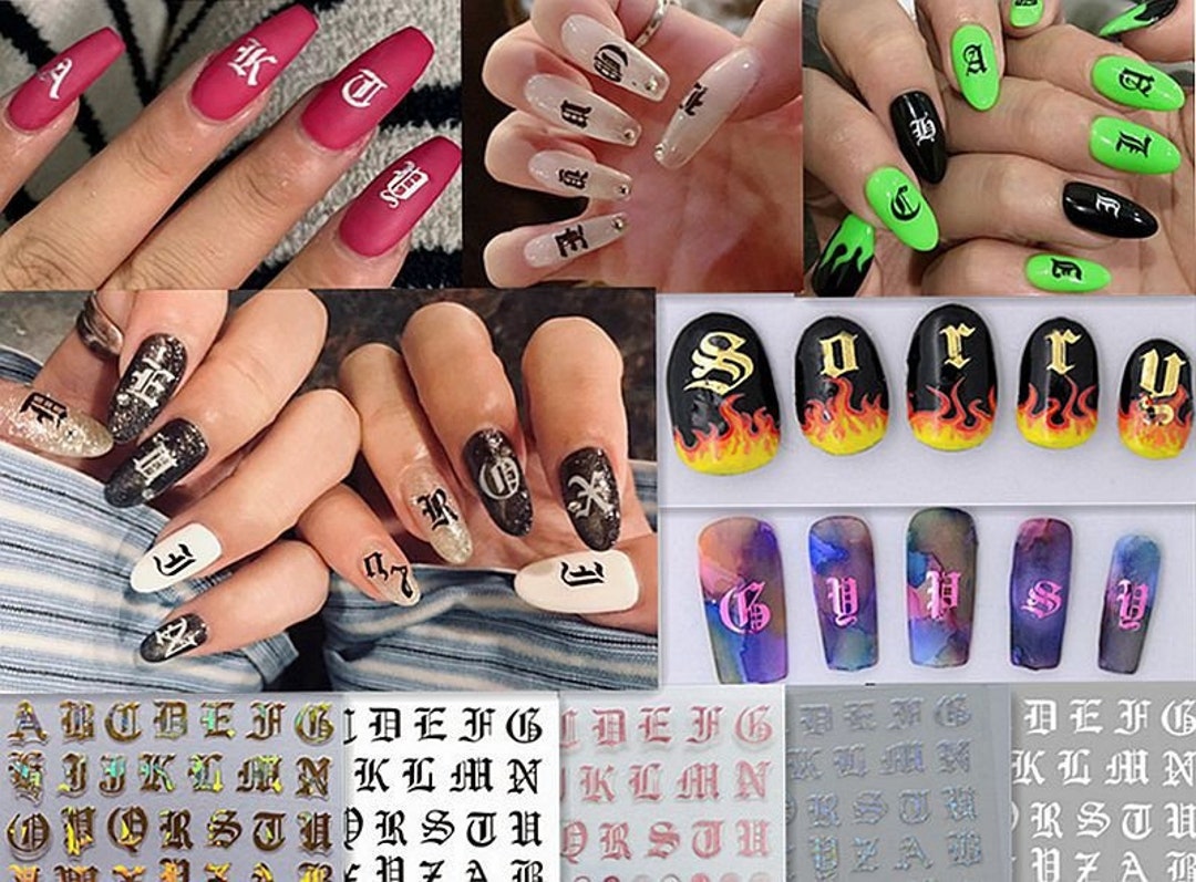 Colorful Letters Numbers Nail Art Stickers Decals Blue Yellow Green ...