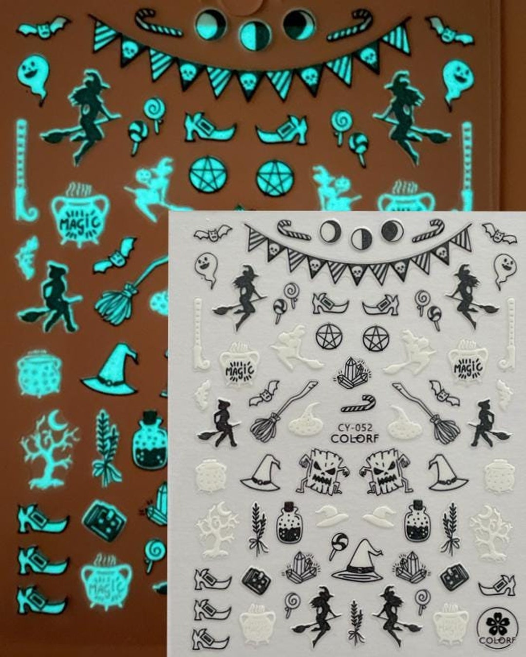 Luminous Halloween Witch Nail Art Stickers Ghost Magic Pots Posin ...