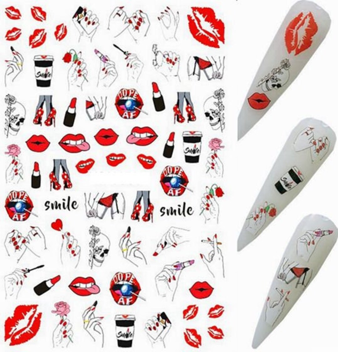 Valentine Lips Nail Art Stickers Makeup Hearts Valentine Red Heart ...