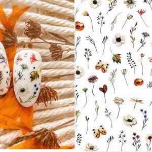 Flower Leaf Nail Art Stickers Moth Fall Summer White Floral Self ...