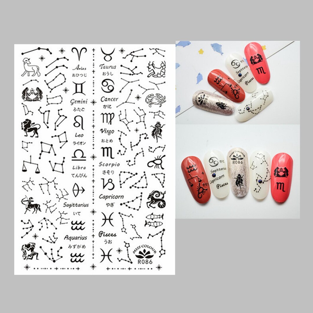 Zodiac Signs 12 Star Sign Nail Art Stickers Star Constellation Galaxy ...