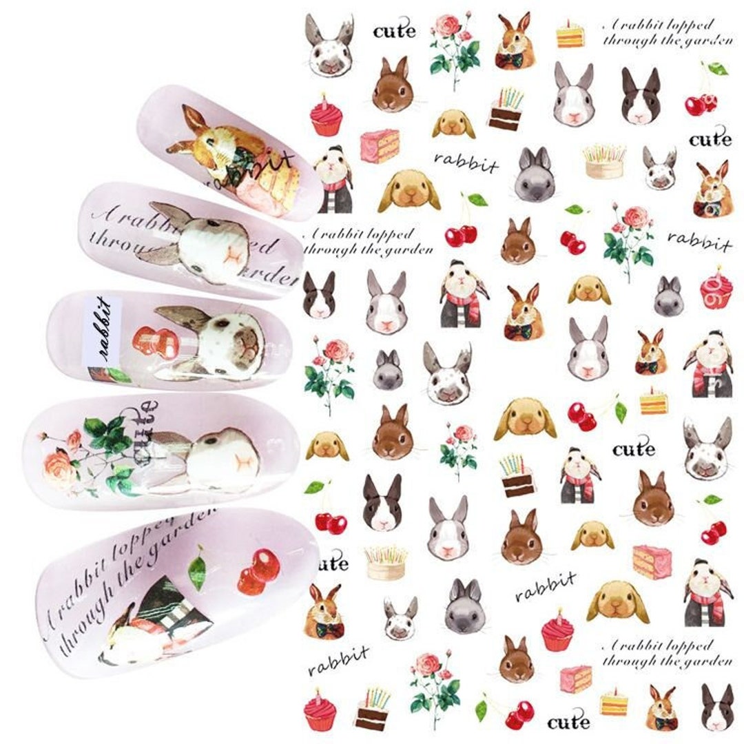 Pony Rabbit Animal Nail Stickers Kid Bear Bunny Owl Deer Unicorn Bird ...