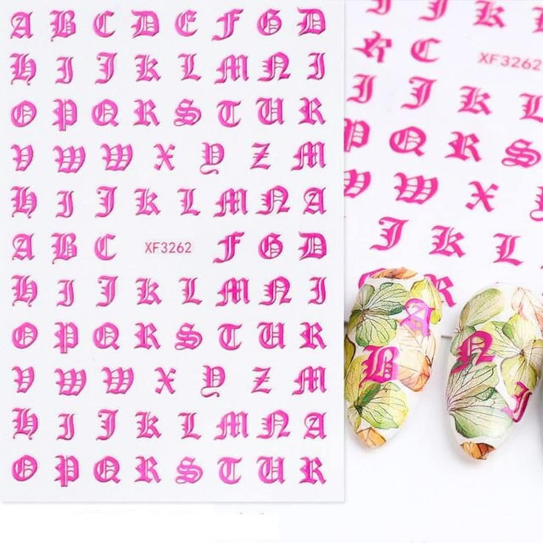 Letter Rose Red Nail Art Stickers Decals Letters English Alphabet Black ...
