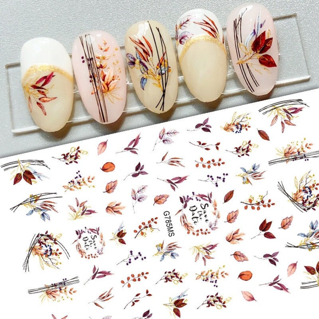 Fall Autumn Leaf Nail Art Stickers Decals Ginkgo Yellow Leaf Red Fall ...