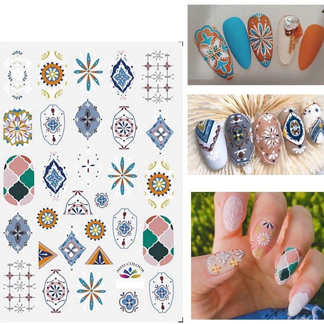 Bohemian BOHO Nail Art Stickers Morocco Retro Damask Baroque Mehndi ...