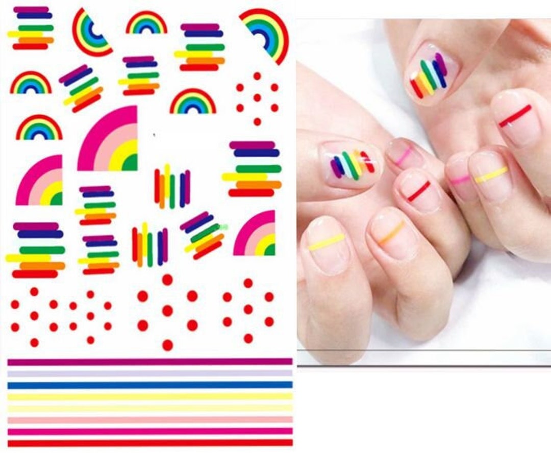 Rainbow Stripe Line Nail Art Stickers Rainbow Pattern Strip Dots Self ...